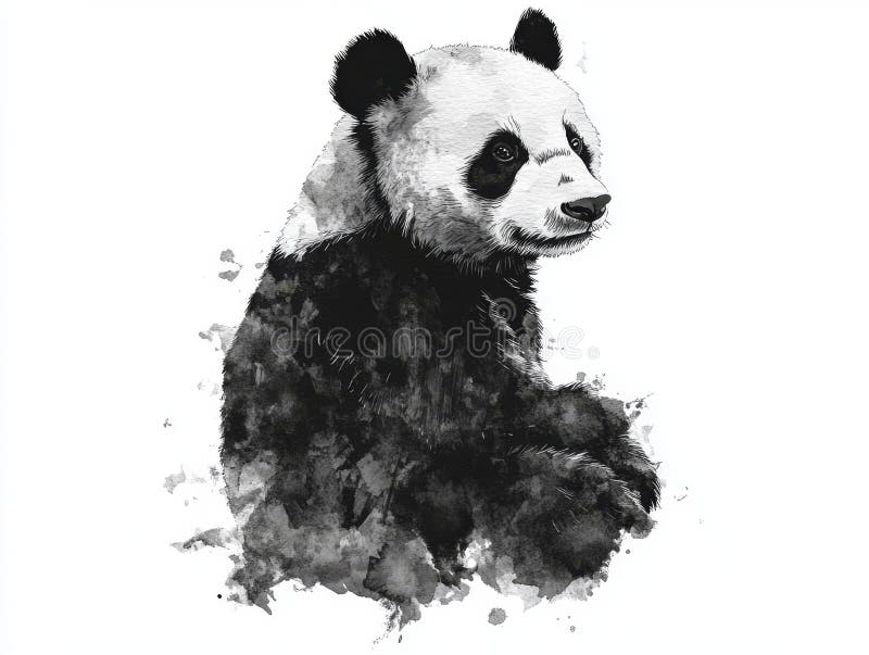 A Solitary, Hand-illustrated Watercolor of a Panda Stock Photo - Image ...
