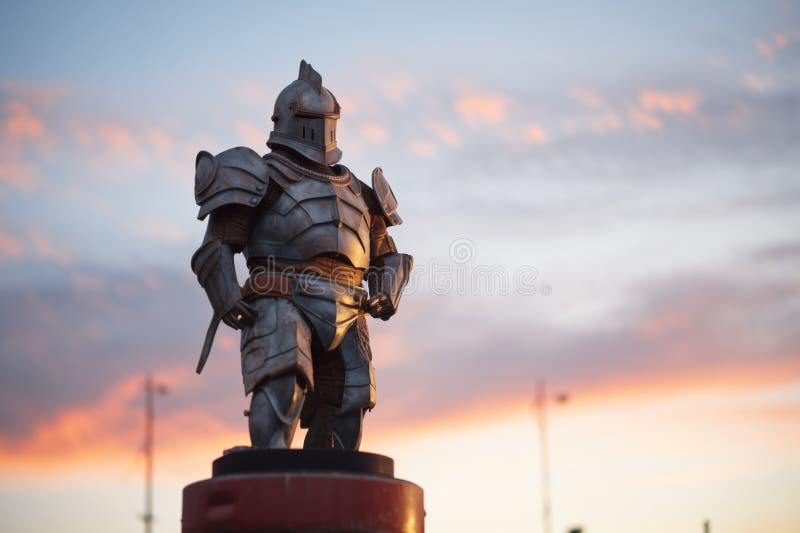 Solitary Knight Statue in Full Armor at Dusk Stock Photo - Image of ...