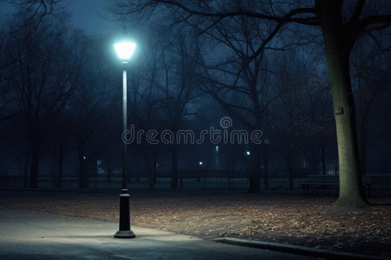 Solitary Lamp Post in an Unlit Park Stock Image - Image of urban ...