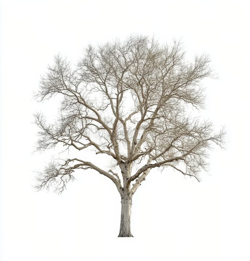 A Solitary Leafless Tree Stands on a White Background during Winters ...
