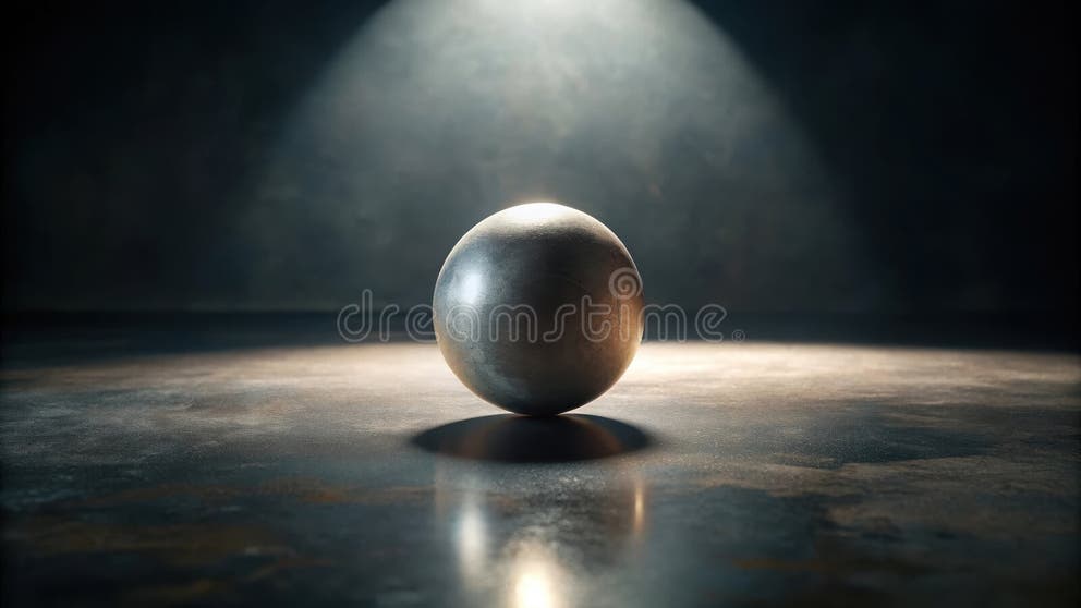 A Solitary Metallic Sphere Rests on a Reflective Surface, Illuminated ...