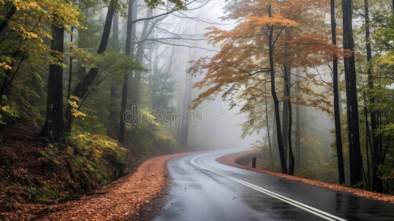 Solitary Path in Misty Forest Stock Illustration - Illustration of ...