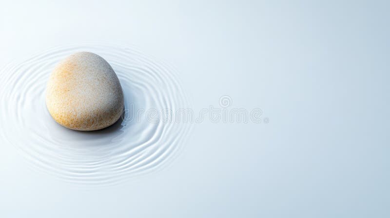 Solitary Pebble Rests on Calm Surface, Creating Gentle Ripples in Water ...