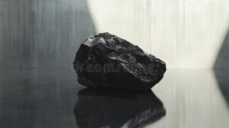 A Solitary Piece of Obsidian Reflecting Subtle Light on a Minimalist ...