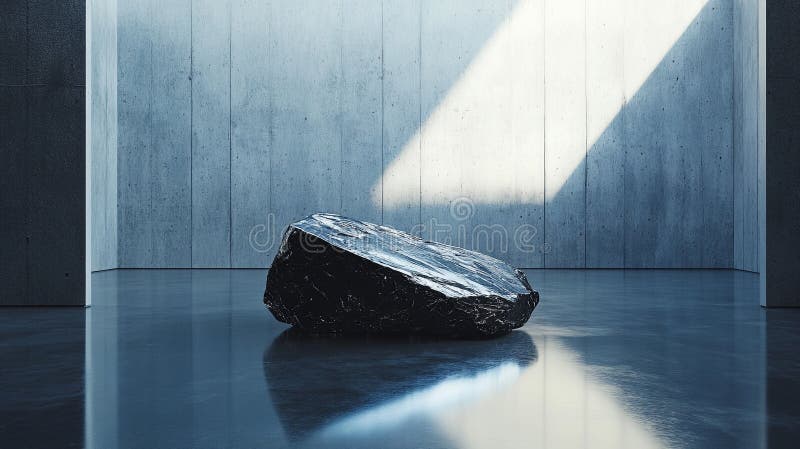 A Solitary Piece of Obsidian Reflecting Subtle Light on a Minimalist ...
