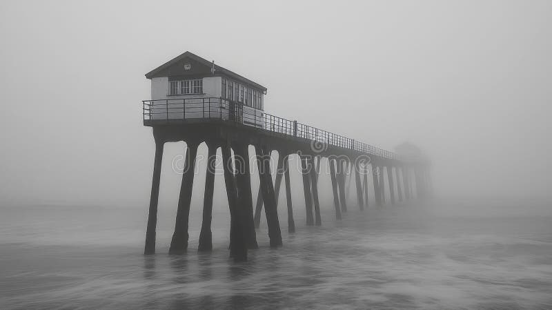 Solitary Pier in Dense Fog stock illustration. Illustration of black ...