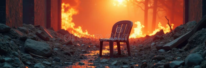 Solitary Plastic Chair Amidst Post Fire Devastation , Wildfire ...