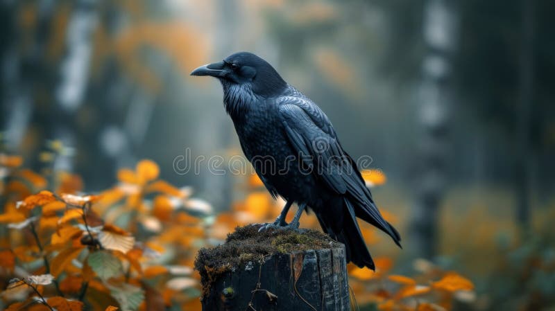 Solitary Raven Perched stock photo. Image of stump, wildlife - 305815606