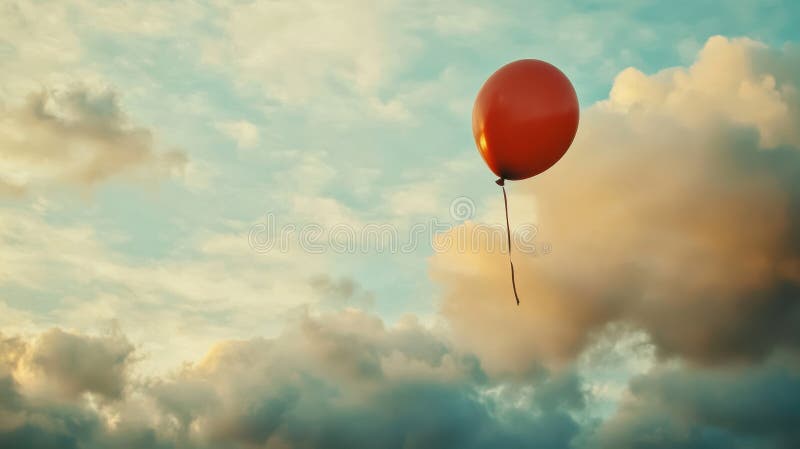 Solitary Red Balloon Soaring High Amongst Fluffy Clouds Stock Image - Image of high, colorful ...