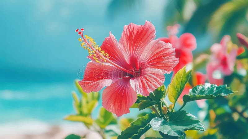 A Solitary Red Flower Blooms on a Sandy Beach Backdrop. Stock Image ...