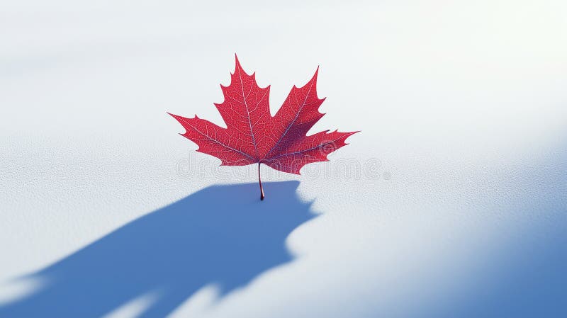 A Solitary Red Maple Leaf Stands Upright on a Smooth, White Surface ...