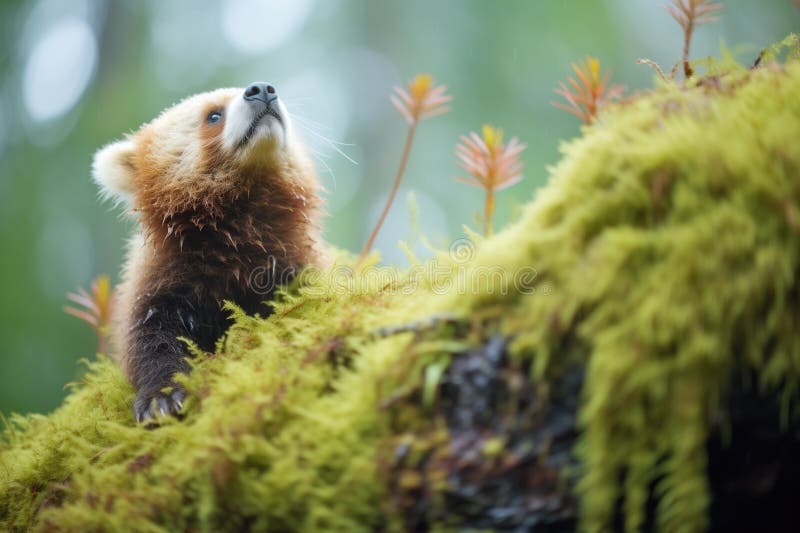 Solitary Red Panda Surveying the Forest Below Stock Photo - Image of ...