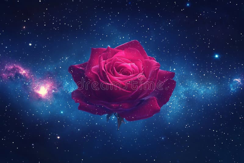 A Solitary Red Rose Blossoms in Front of a Cosmic Nebula Backdrop Stock ...