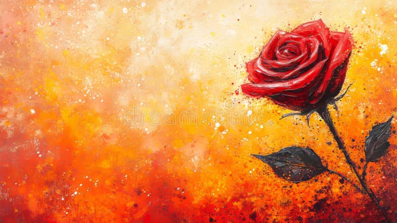 A Solitary Red Rose in Front of a Blazing Abstract Backdrop Stock Photo ...