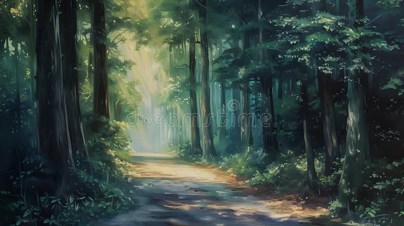 Solitary Road through the Forest./n Stock Illustration - Illustration ...