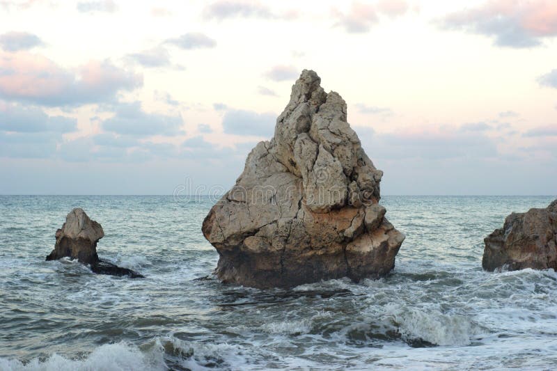 Solitary Rock in Rough Seas Stock Photo - Image of bays, clouds: 48648510