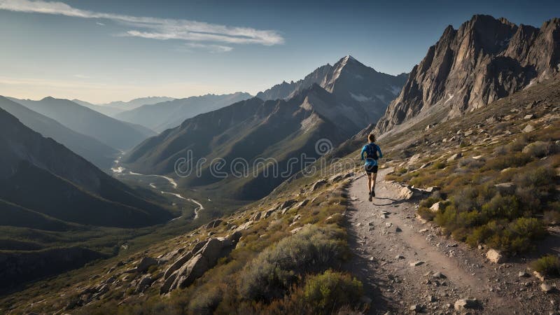 Solitary Runner Navigating a Rugged Mountain Path, Symbolizing Strength ...