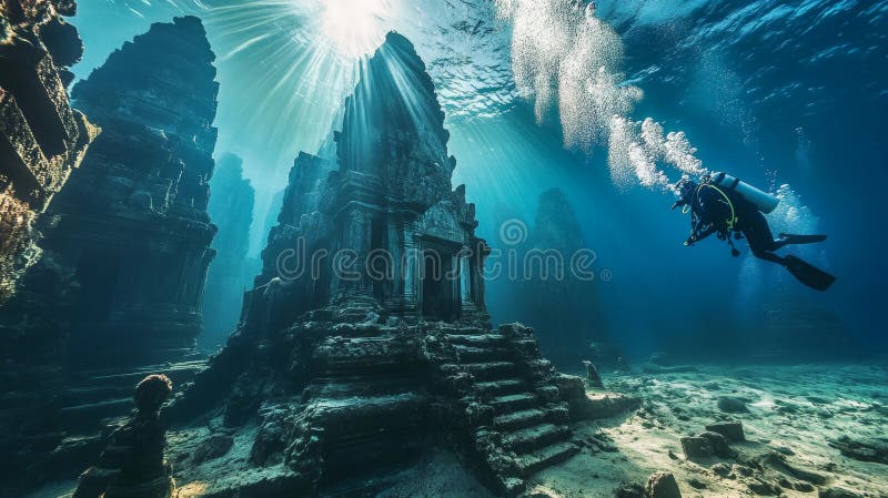 Solitary Scuba Diver Discovers Ancient Underwater Temple Illuminated by ...