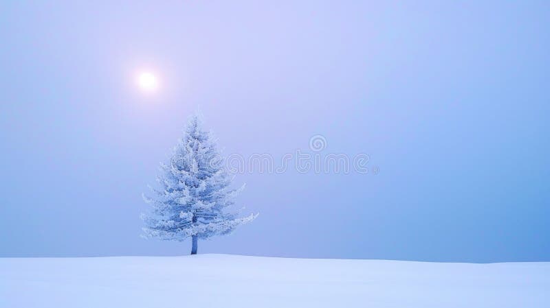 Solitary Snow-covered Tree Under the Soft Light of the Winter Solstice ...