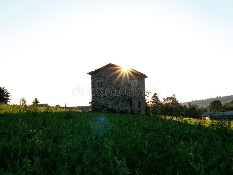 Solitary Stone Hut at Sunrise Stock Photo - Image of mountain, forest ...