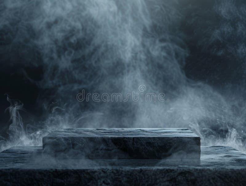 A Solitary Stone Pedestal Emerges from the Mysterious Mist Stock ...