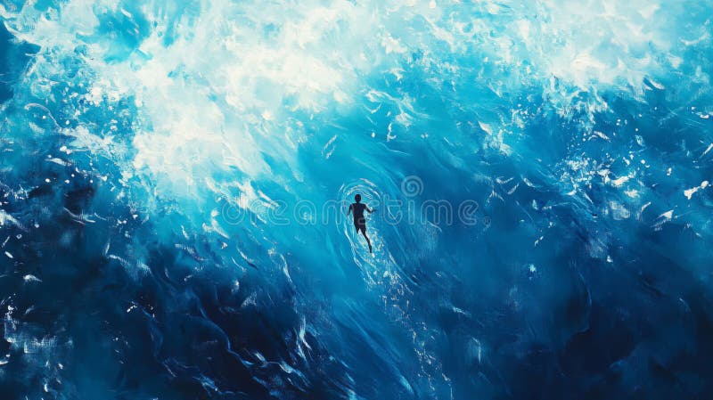 Solitary Swimmer in a Turbulent Ocean Stock Illustration - Illustration ...