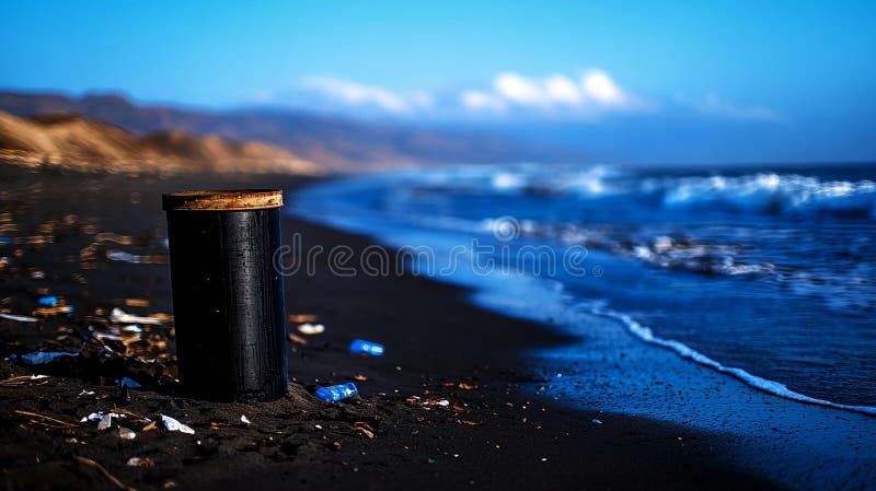 A Solitary Trash Bin on a Beach Highlighting Waste Management and ...