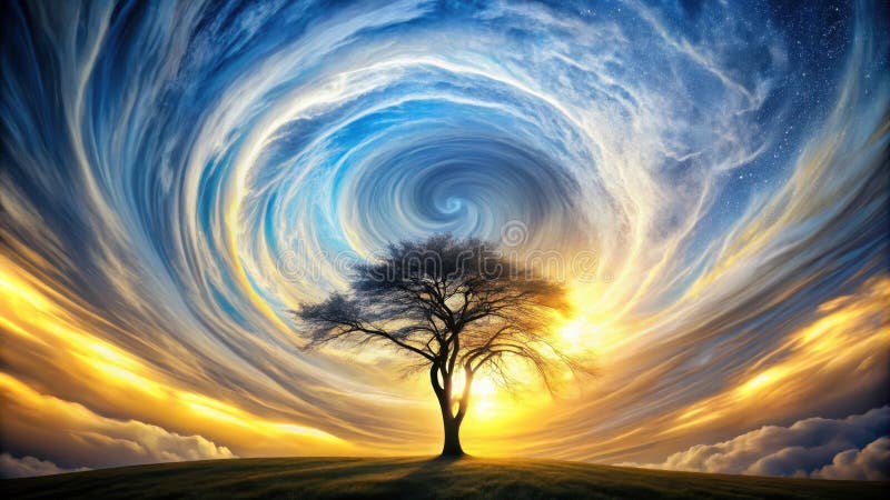 Solitary Tree at the Center of a Celestial Vortex. Generative AI Stock ...