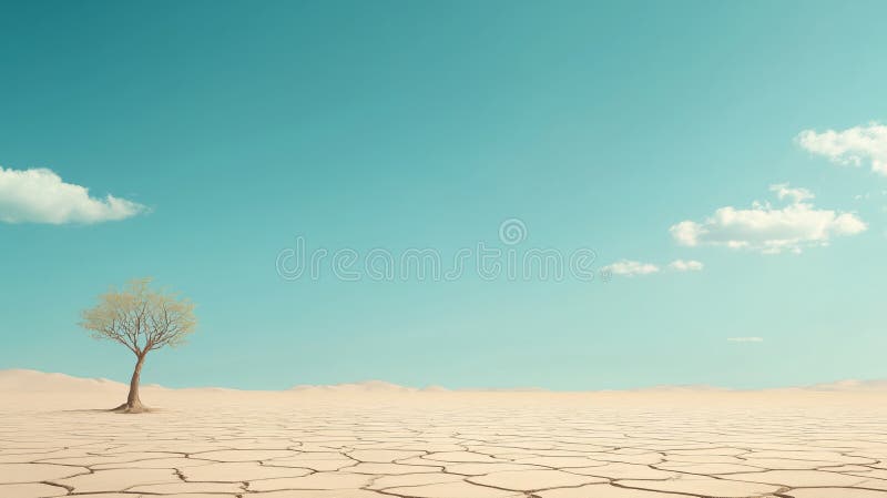 Solitary Tree in a Cracked, Arid Desert Landscape Stock Illustration ...