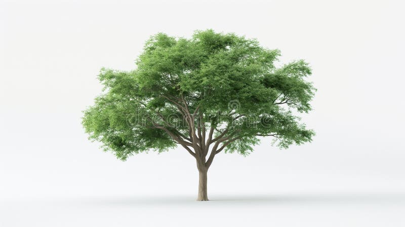 A Solitary Tree with a Full Green Canopy on a White Background Stock ...
