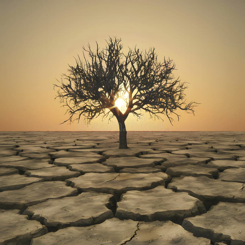 Solitary Tree on Parched Ground Under Sun, Creating Desolate and ...