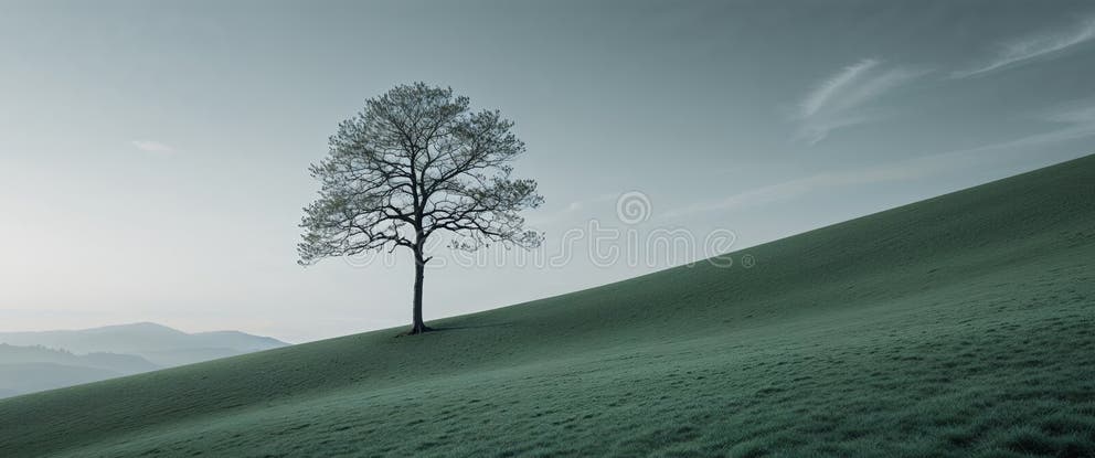 Solitary Tree on Rolling Green Hillside Fields. Stock Image - Image of ...