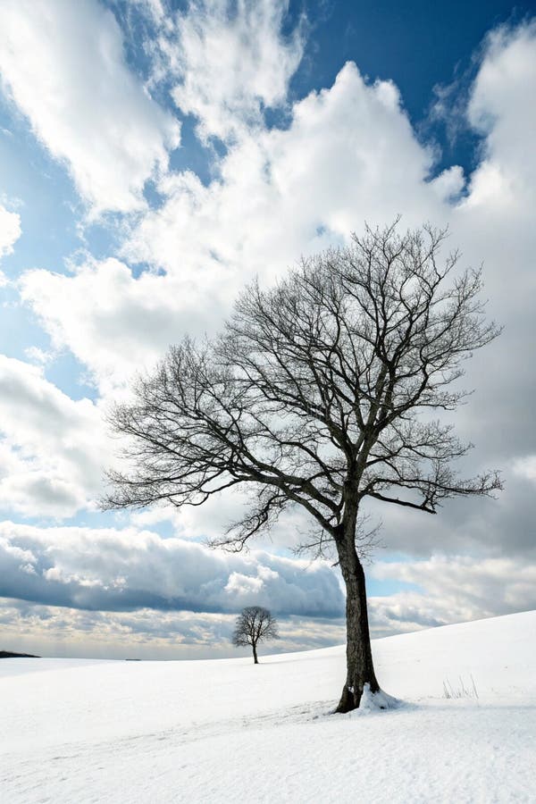 Solitude. One Tree on a Winter Background Stock Illustration ...