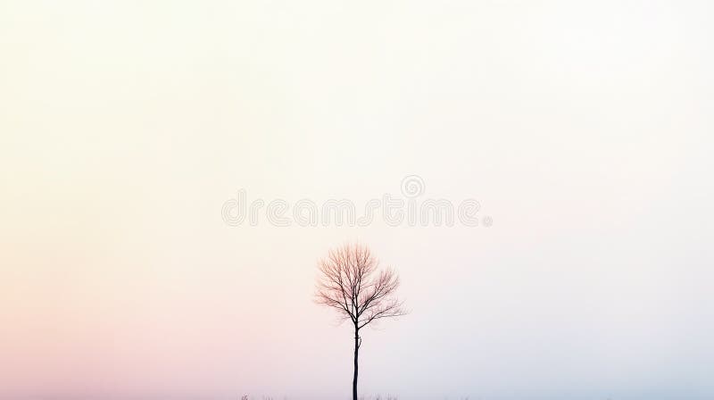 A Solitary Tree Stands Against a Serene, Pastel Sky Stock Illustration ...