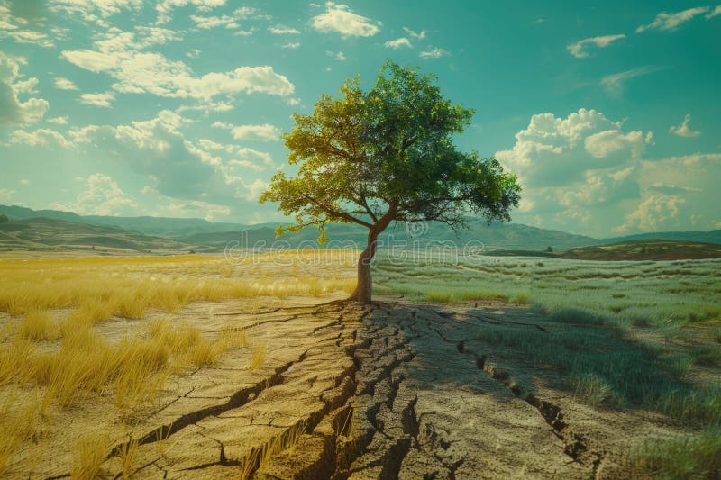 Solitary Tree Stands Tall Parched Barren Landscape Stock Photos - Free ...