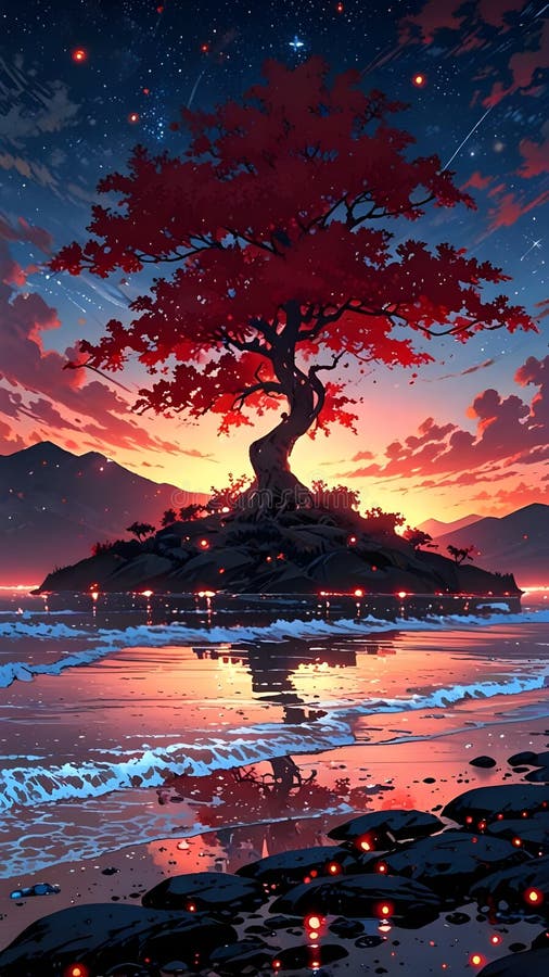 A Solitary Tree Stands Tall Under a Vast Black Sky Iphone and Android ...