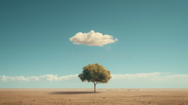Solitary Tree Under Single Cloud Desert Landscape Stock Photos - Free ...