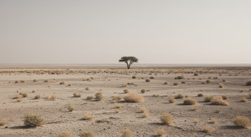 Solitary Tree in a Vast Desert Landscape Stock Illustration ...