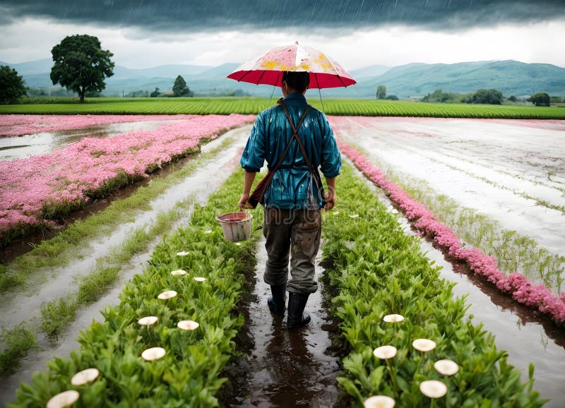 Solitary Walk in Flower Farm Stock Photo - Image of rural ...