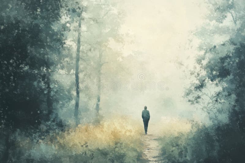 Solitary Walk in Misty Forest Path - Minimalistic Nature Artwork for ...
