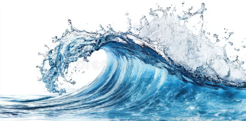 A Solitary Water Wave on a White Background, with a Blue Splash that ...