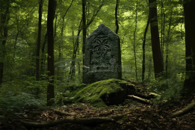 A Solitary Weathered Gravestone Standing in the Midst of a Dense Forest ...