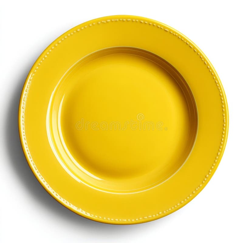 A Solitary Yellow Ceramic Plate, Empty and Set Against a Transparent ...
