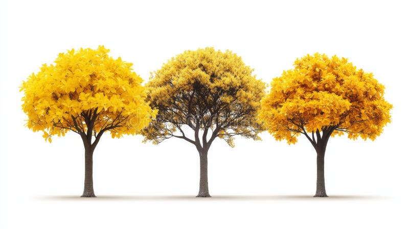 Solitary Yellow-flowering Trees Set Against a White Canvas Stock Image ...
