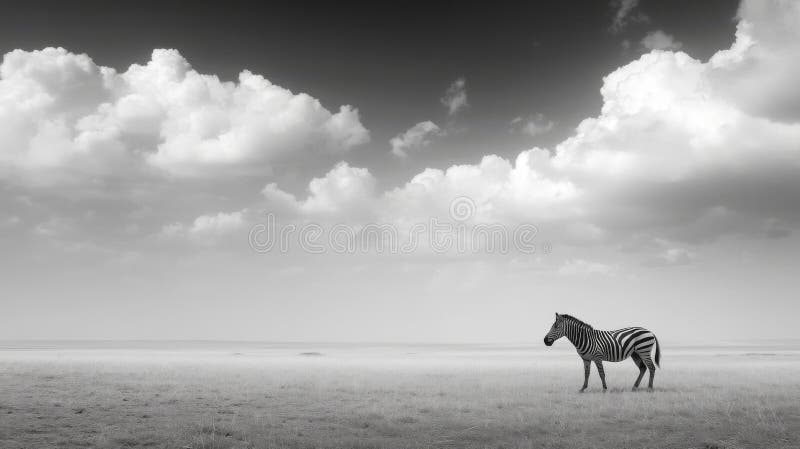 Solitary Zebra in Black and White African Savanna Stock Illustration ...