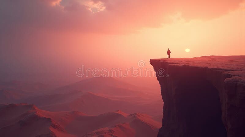 Solitude Amidst Infinity: a Desert Cliff Gaze Stock Illustration ...