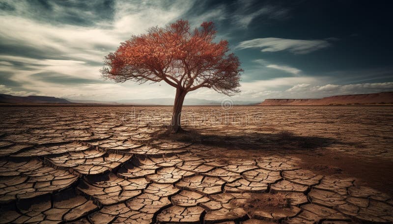 Solitude in Barren Landscape, Dead Plant, Eroded Clay, Dusty ...
