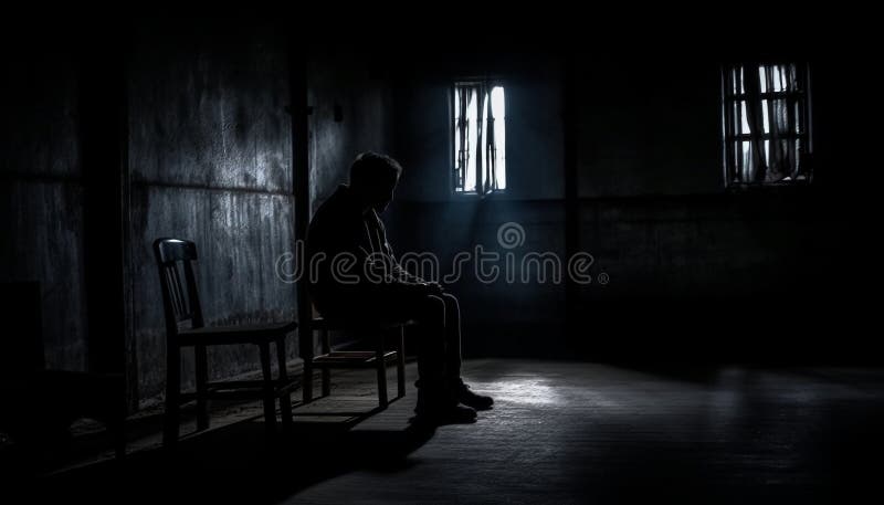 Solitude and Despair, Sitting in the Shadows Generated by AI Stock ...