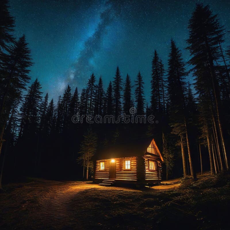 Solitude in the Forest Cabin in the Dark Woods at Stock Illustration ...