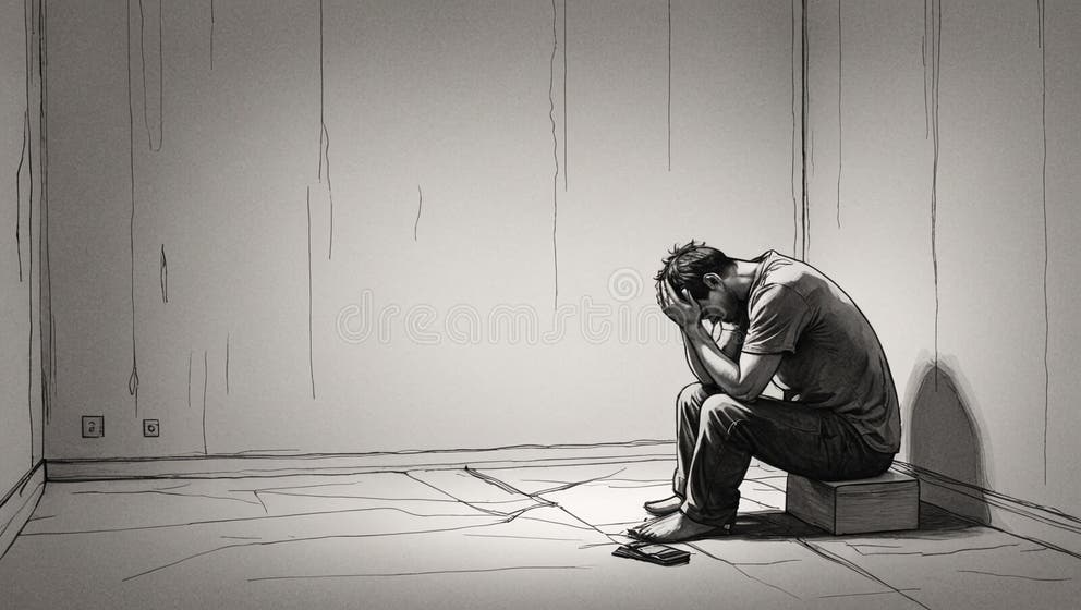 Solitude in Grief Depiction of Overwhelming Sadness Stock Illustration ...